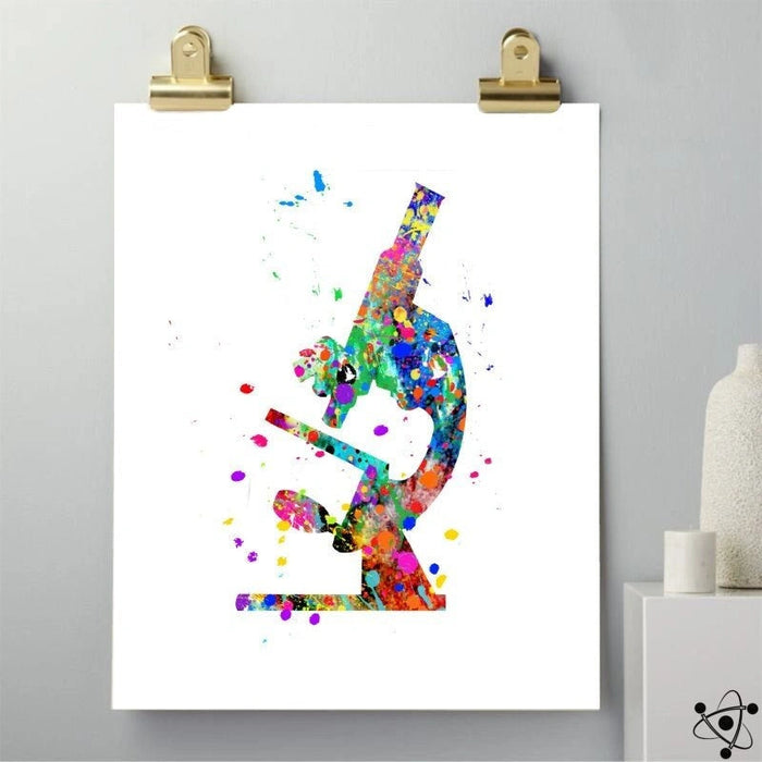 Watercolor Microscope Poster | Science Decor